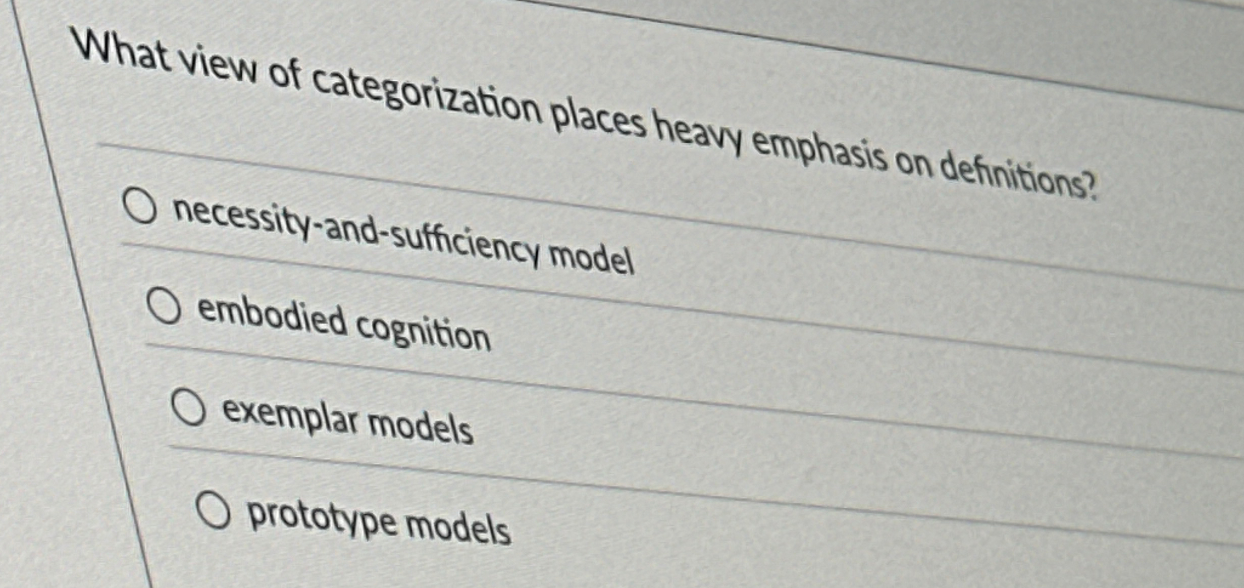 Solved What view of categorization places heavy emphasis on | Chegg.com