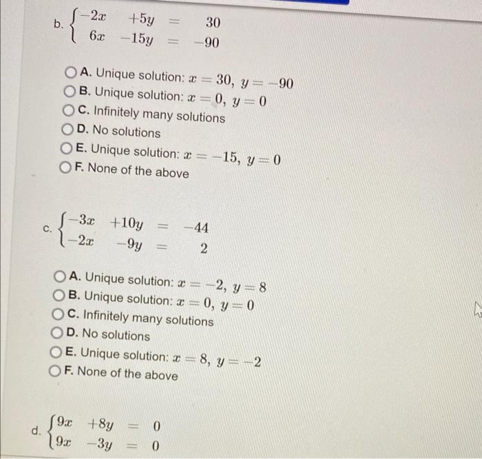 Solved For each system, determine whether it has a unique | Chegg.com