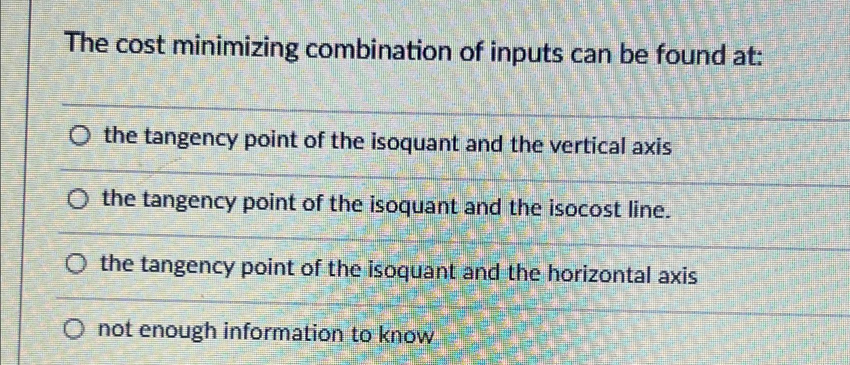 Solved The Cost Minimizing Combination Of Inputs Can Be