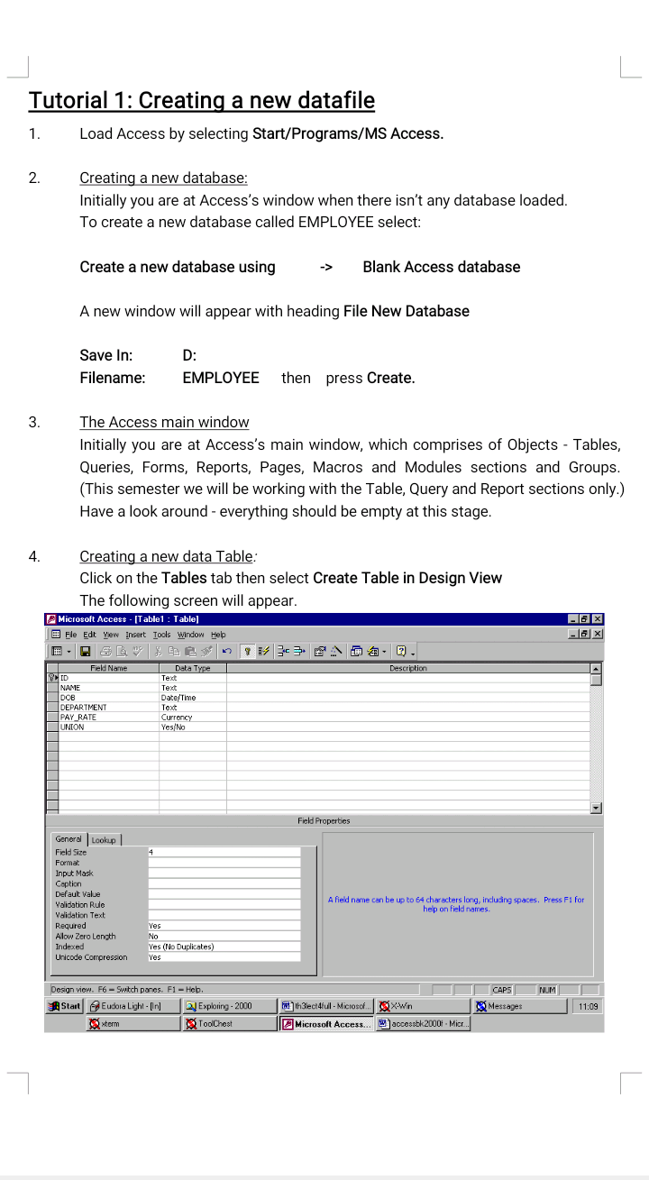 Solved Tutorial 1: Creating a new datafile 1. Load Access by | Chegg.com