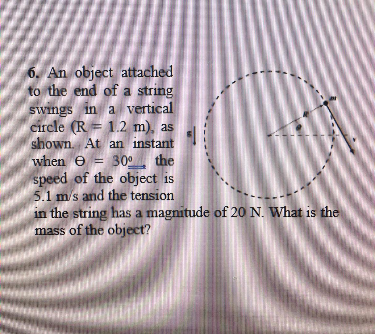 Solved 6. An object attached to the end of a string swings | Chegg.com