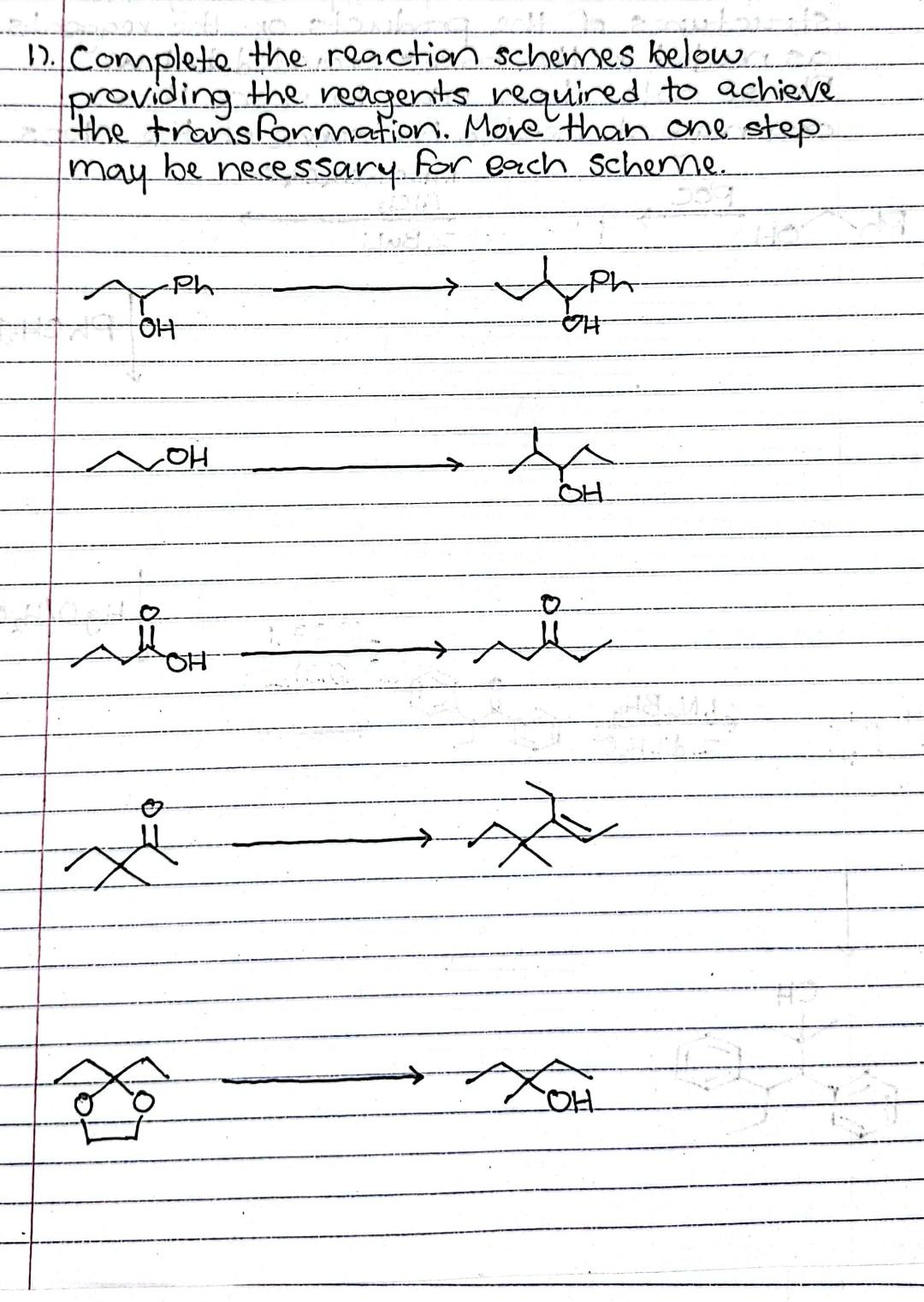 Solved 1). Complete the reaction schemes below providing the | Chegg.com