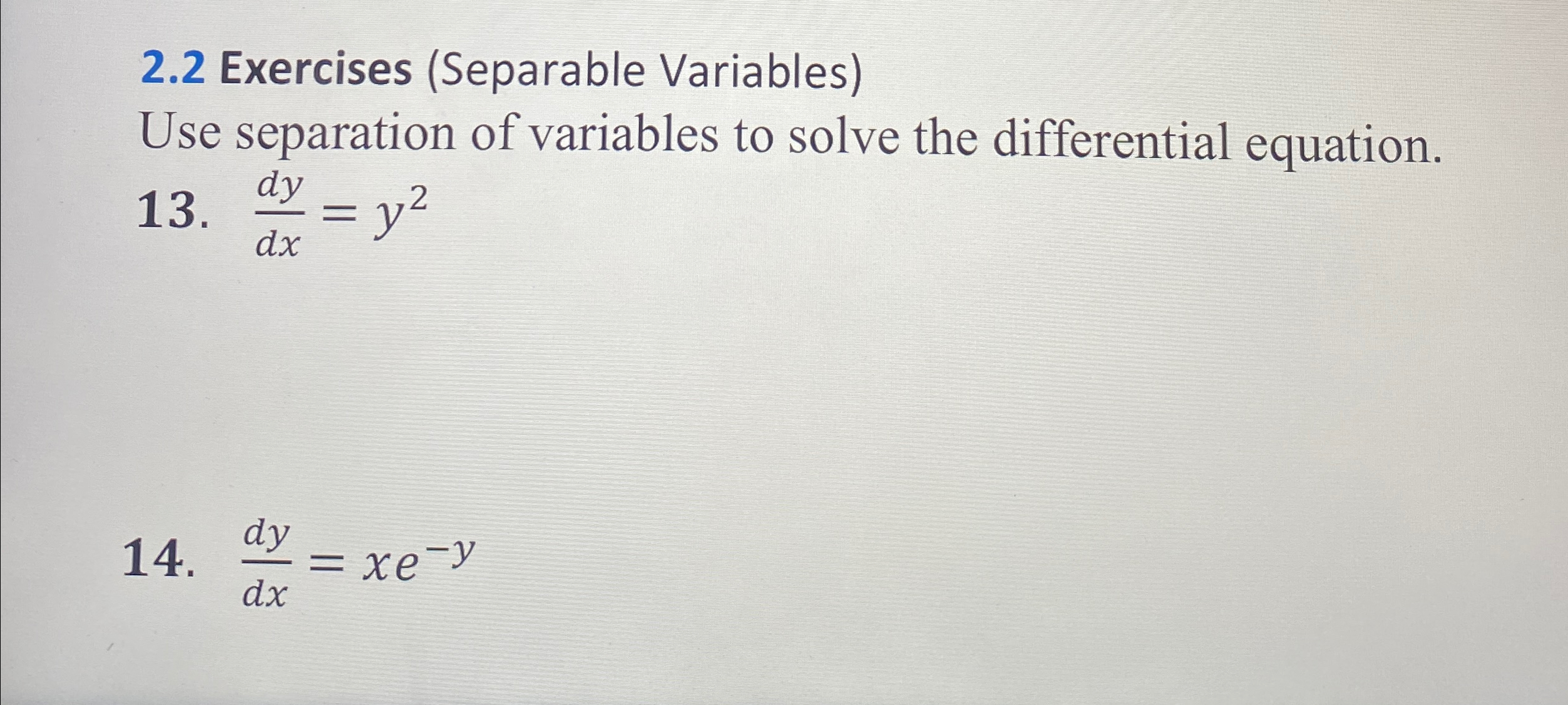 Solved 2 2 ﻿exercises Separable Variables Use Separation Of