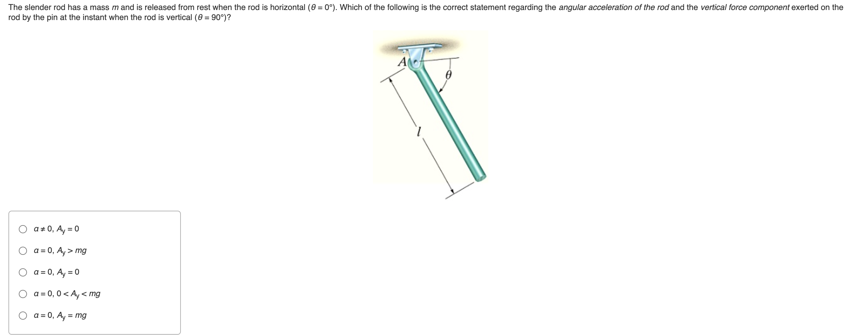 Solved The slender rod has a mass m and is released from | Chegg.com