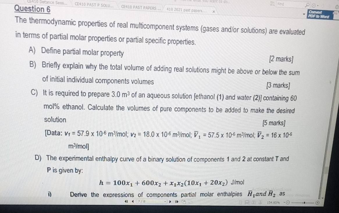 Solved Question 6comertP.DForcThe thermodynamic properties | Chegg.com