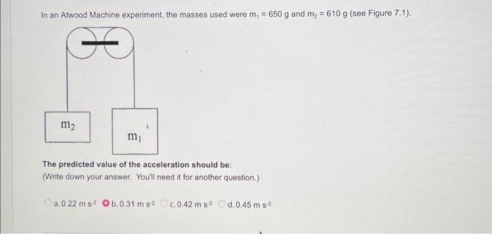 Solved In an Atwood Machine experiment, the masses used were | Chegg.com