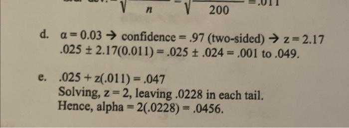 Solved For e) and d)how did I find Z using the alpha risk?? | Chegg.com