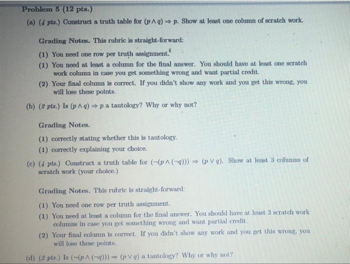 Solved (a) ( 4 pts.) Construct a truth table for (p∧q)⇒p. | Chegg.com