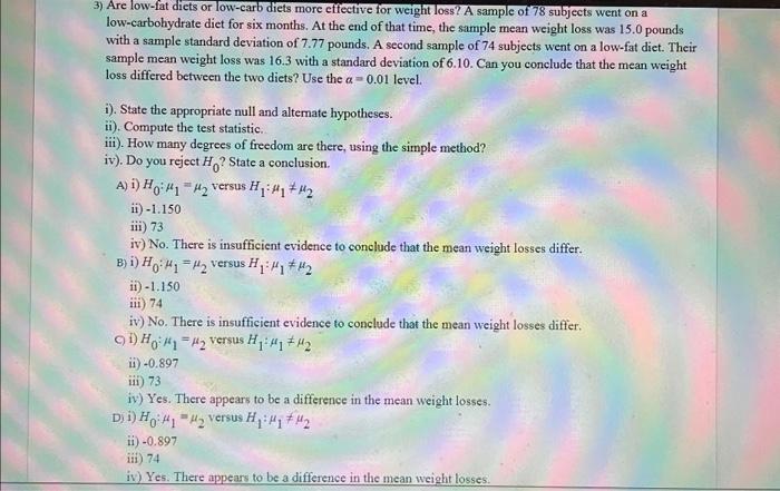 Solved 3) Are low-fat diets or low-carb diets more effective | Chegg.com