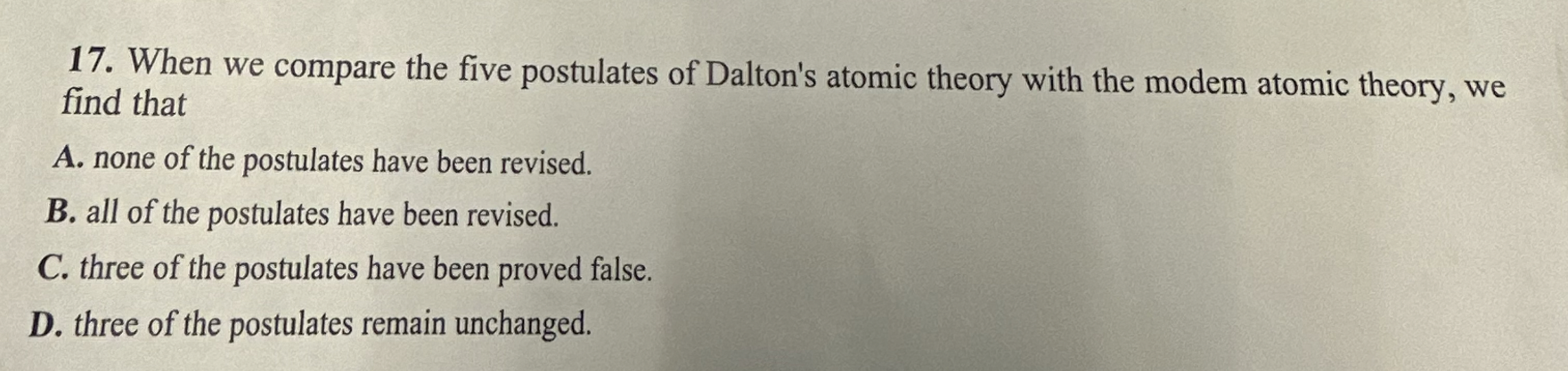 Solved When we compare the five postulates of Dalton's | Chegg.com