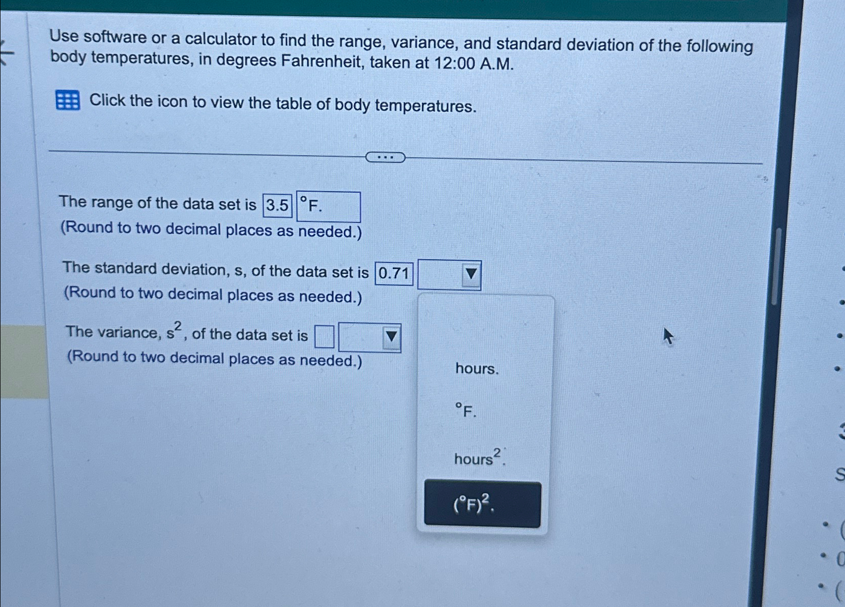 Use software or a calculator to find the range, | Chegg.com