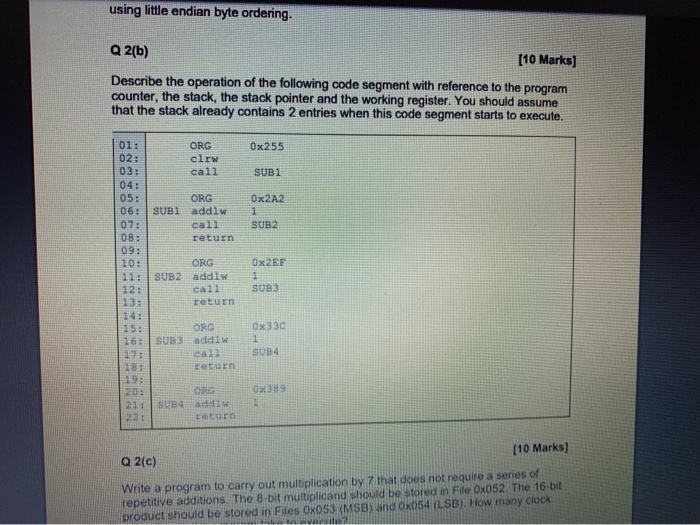 Solved using little endian byte ordering. Q 2(b) (10 Marks] | Chegg.com