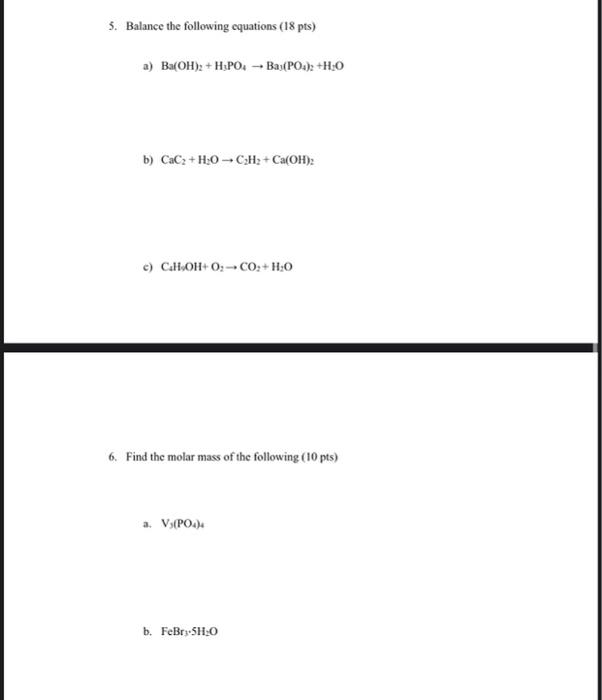 Solved 5. Balance the following equations (18 pts) a) | Chegg.com