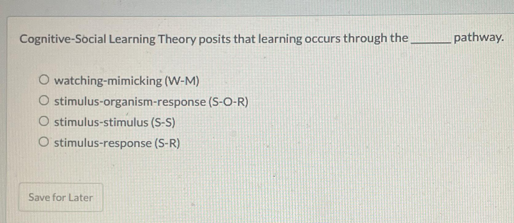 Solved Cognitive-Social Learning Theory posits that learning | Chegg.com
