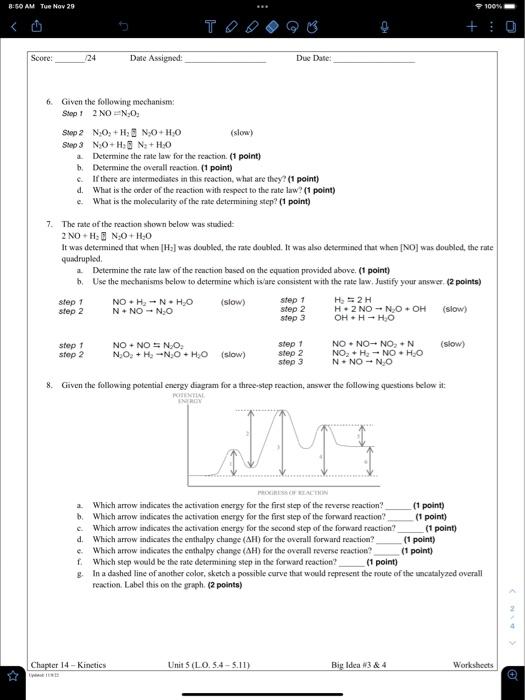 Solved 6. Given the Sollowing mechanism: Step I 2NO=N2O7 | Chegg.com