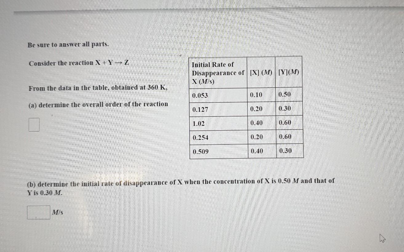 Solved Be sure to answer all parts. Consider the reaction | Chegg.com