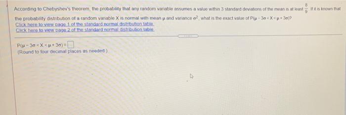 Solved iftas known that According to Chebyshev's theorem the | Chegg.com