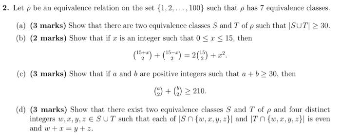 Solved 2. Let ρ be an equivalence relation on the set | Chegg.com Solved 2. Let ρ be an equivalence relation on the set | Chegg.com