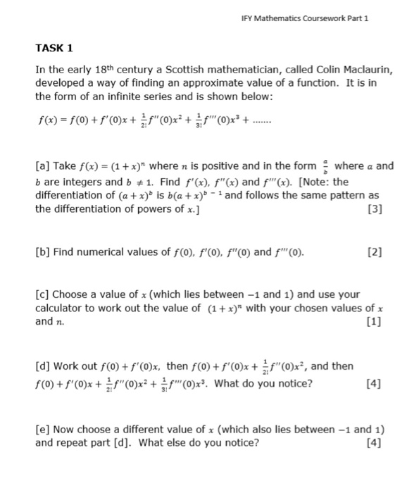 Solved IFY Mathematics Coursework Part 1 TASK 1 In the early | Chegg.com