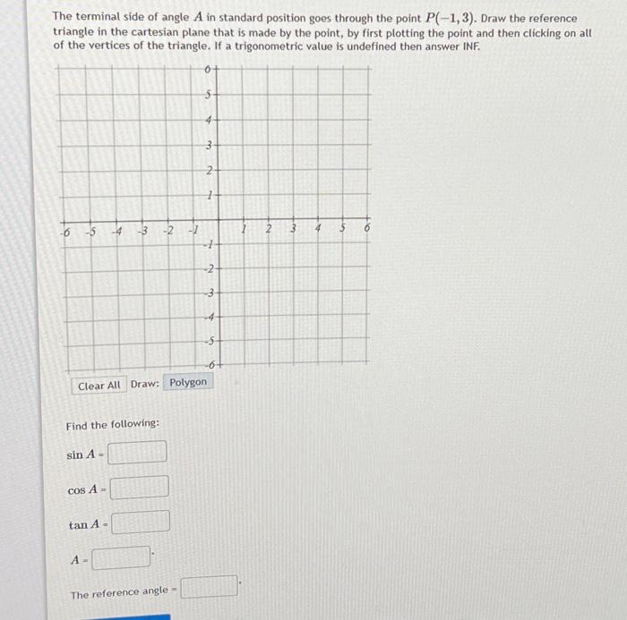 Solved The terminal side of angle A in standard position | Chegg.com