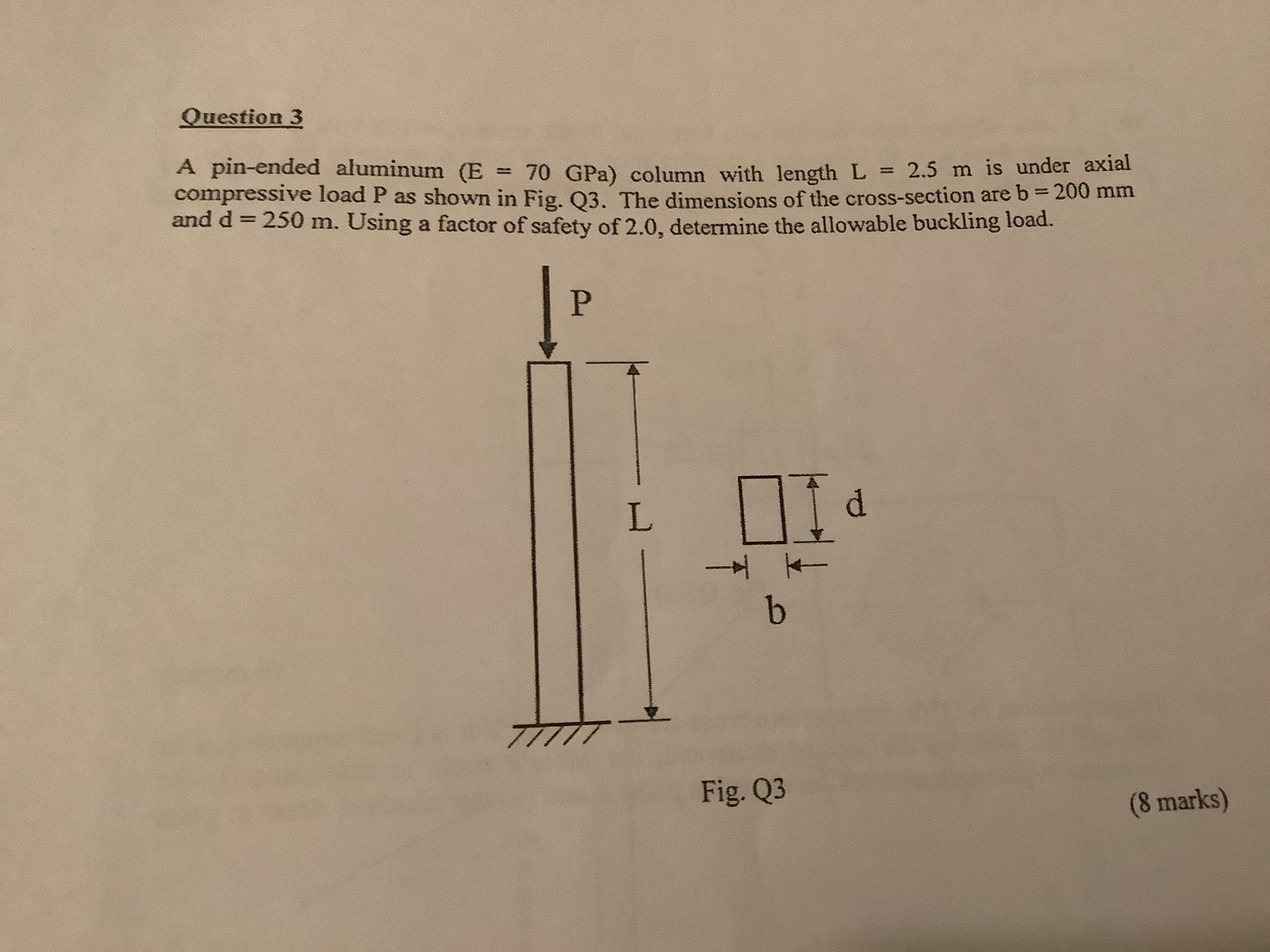 Solved Question 3A pin-ended aluminum ( E=70GPa ) ﻿column | Chegg.com