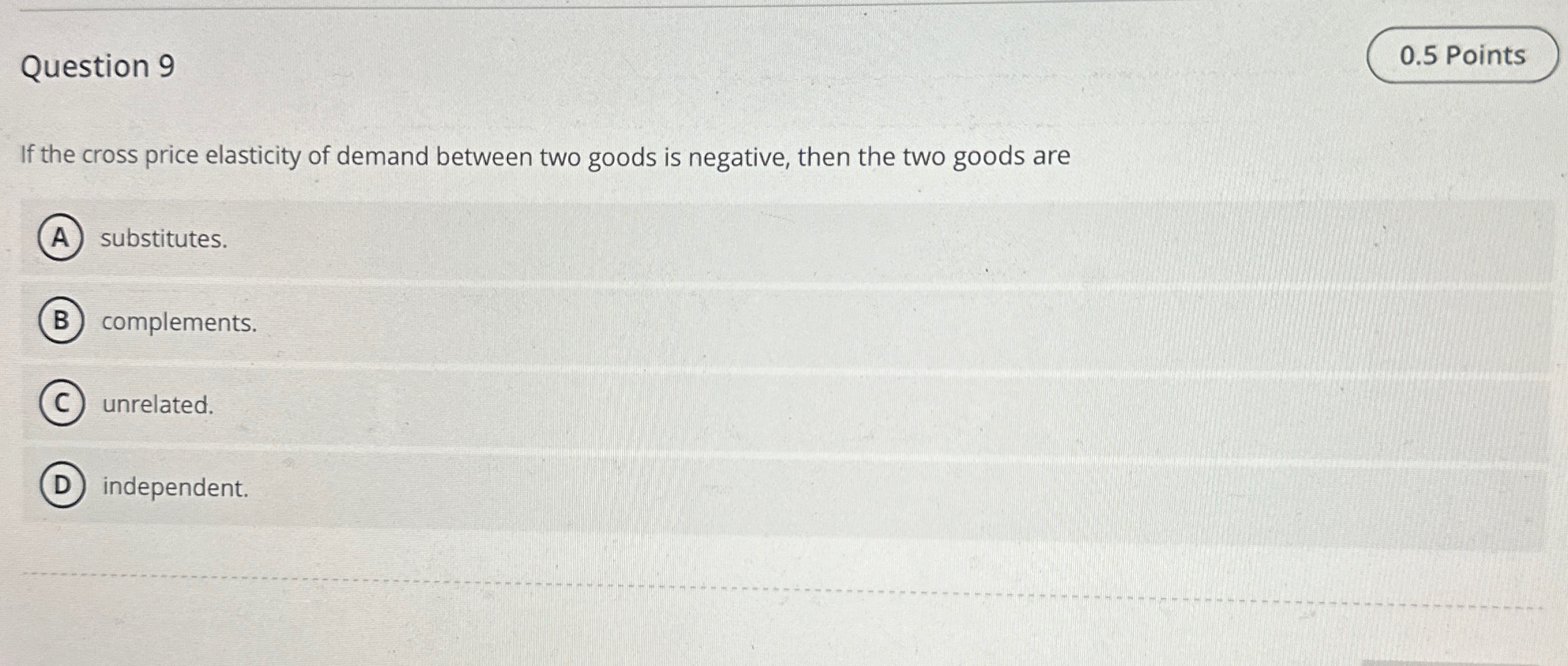 Solved Question 9If the cross price elasticity of demand | Chegg.com