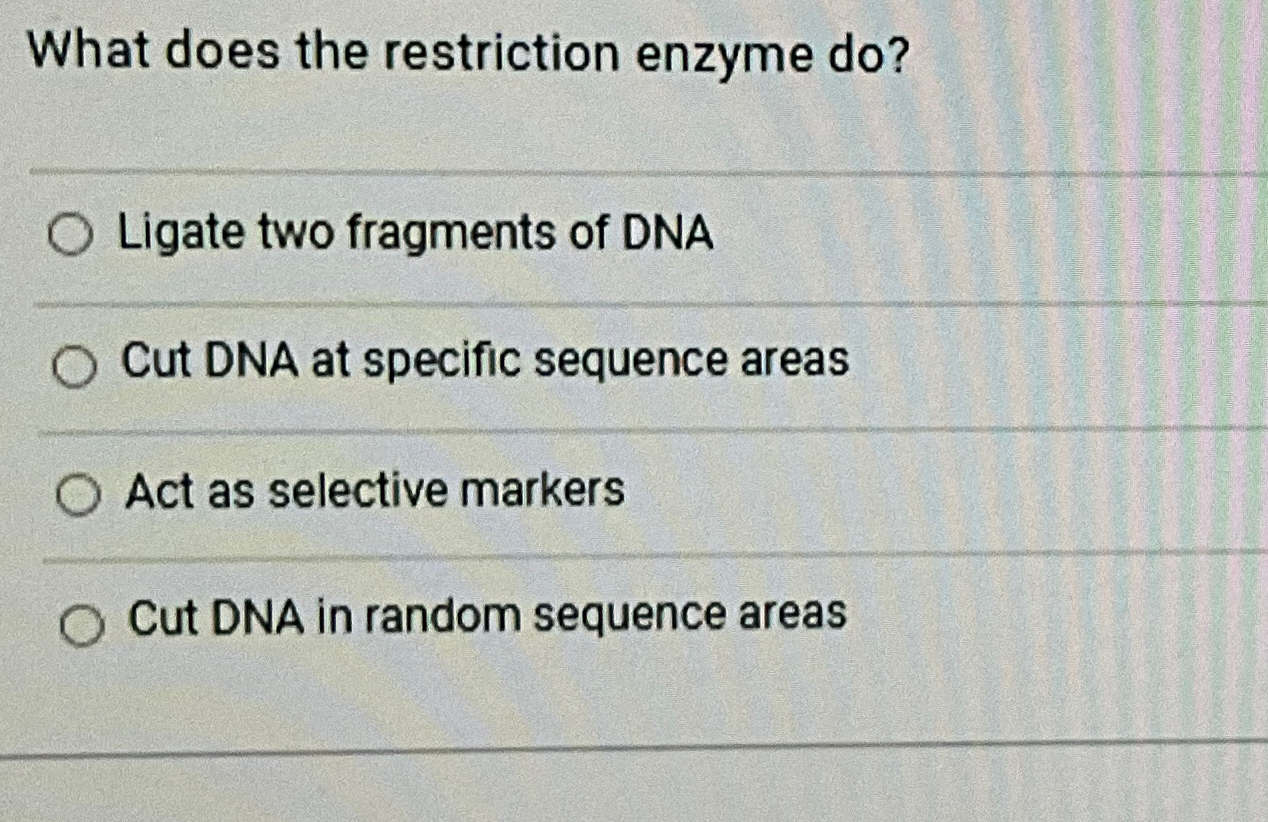 Solved What does the restriction enzyme do?Ligate two | Chegg.com