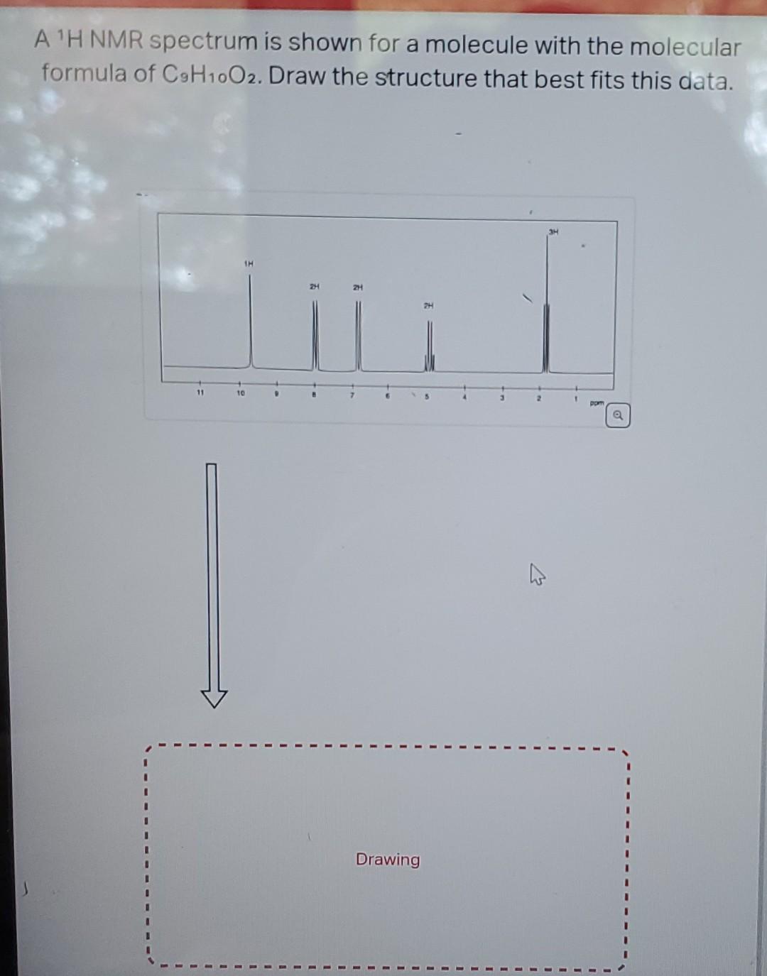 Solved A 1H NMR spectrum is shown for a molecule with the | Chegg.com