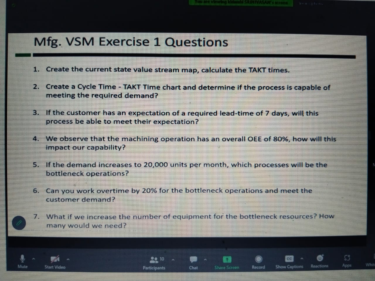 Solved Mfg. ﻿VSM Exercise 1 ﻿QuestionsCreate the current | Chegg.com