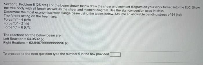 Solved Section 3. Problem 5 (25 pts.) For the beam shown | Chegg.com