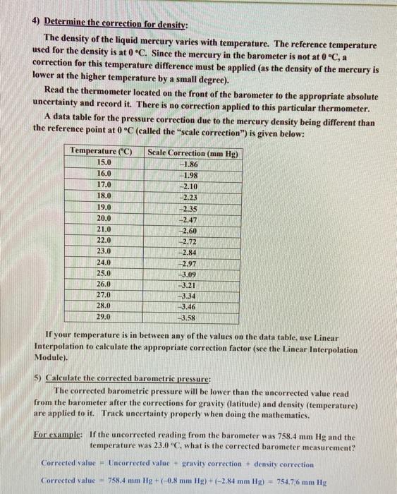 Solved Barometer Data Uncorrected barometer reading 760.9 | Chegg.com