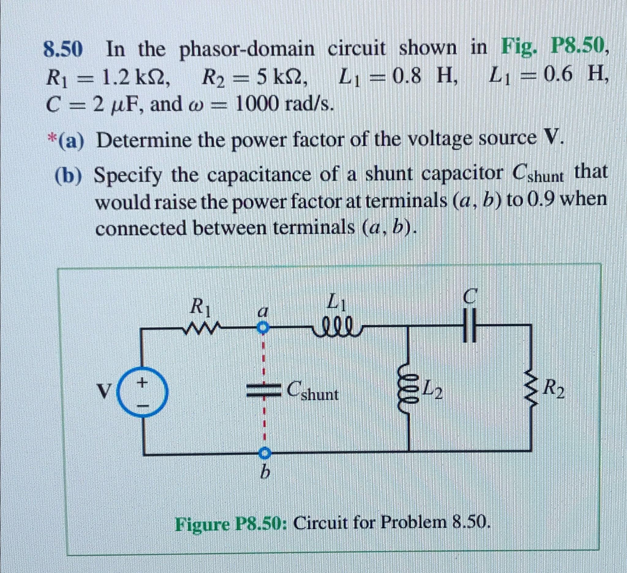 8.50 In the phasor-domain circuit shown in Fig. | Chegg.com