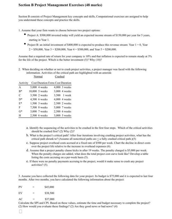 Solved Section B Project Management Exercises (48 marks) | Chegg.com
