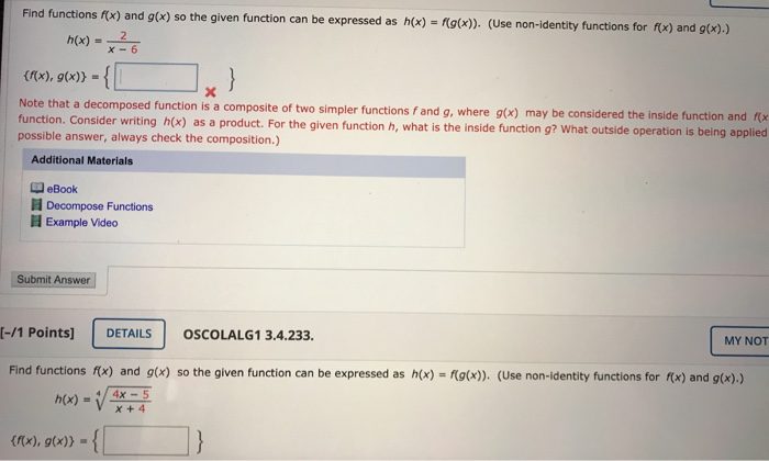 Solved Find Functions Fx And Gx So The Given Function 7717