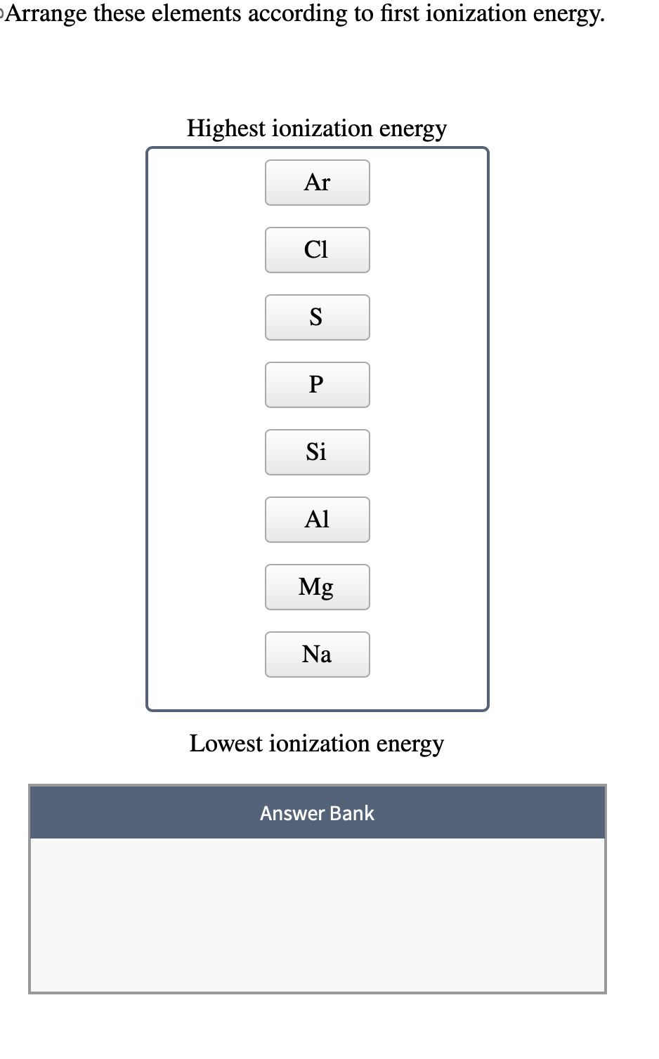 Solved Arrange these elements according to first ionization | Chegg.com