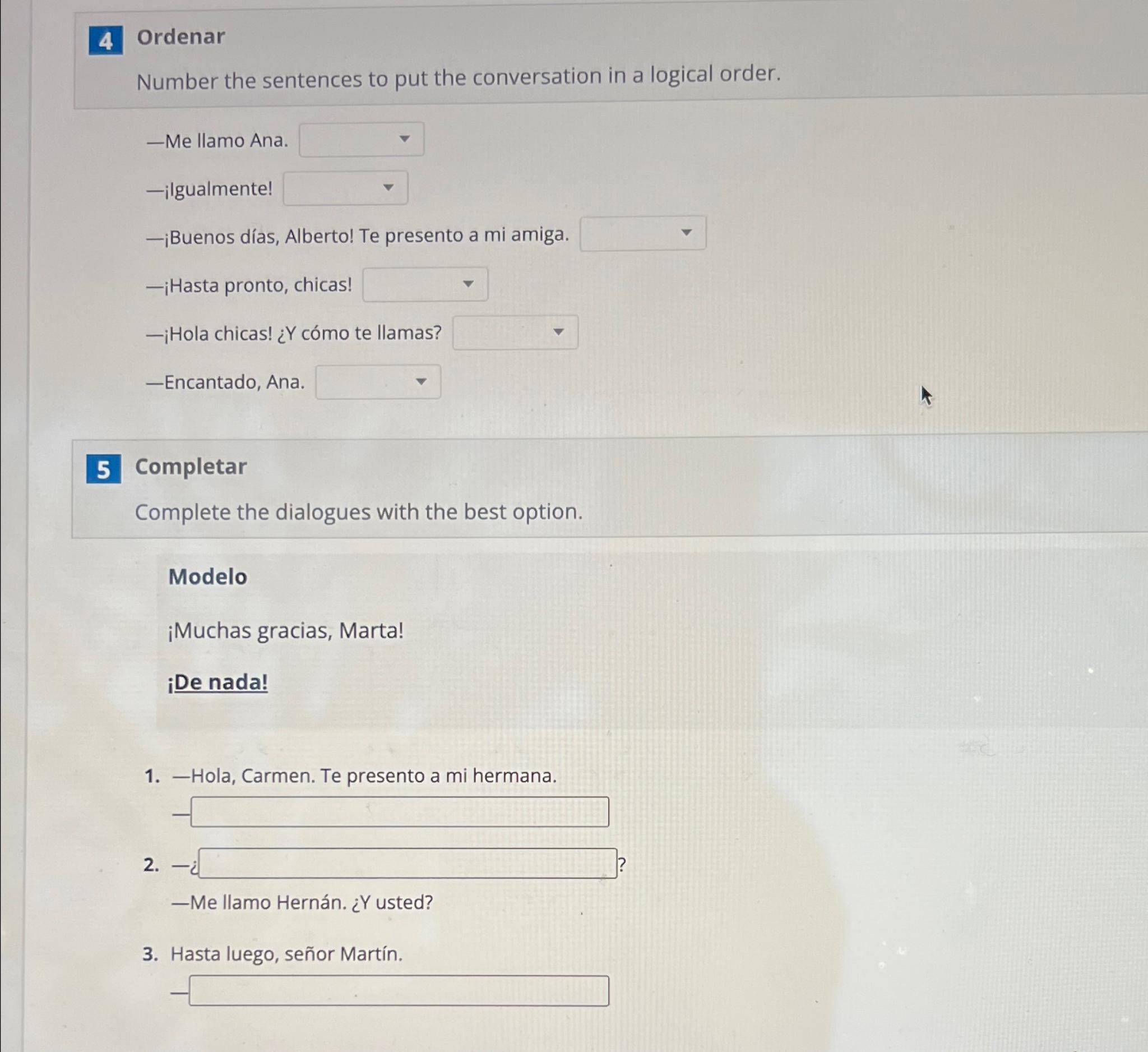 OrdenarNumber the sentences to put the conversation | Chegg.com