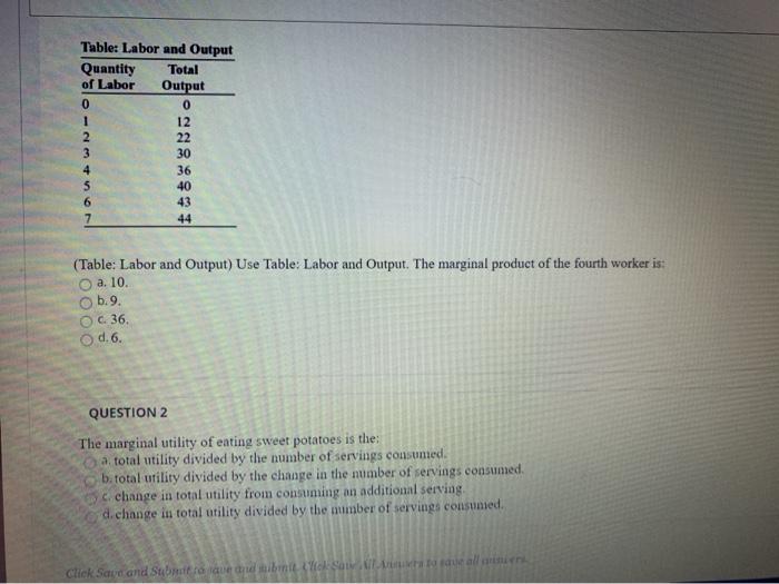 Solved Table: Labor and Output Quantity Total of Labor | Chegg.com Solved Table: Labor and Output Quantity Total of Labor | Chegg.com