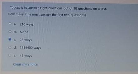 Solved Tobias is to answer eight questions out of 10 | Chegg.com