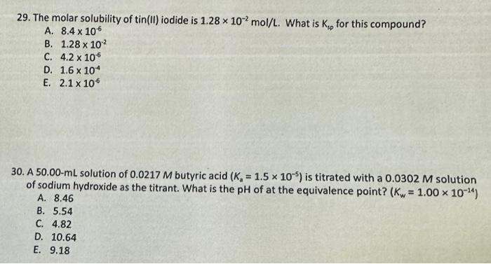 Solved 29. The molar solubility of tin(II) iodide is | Chegg.com