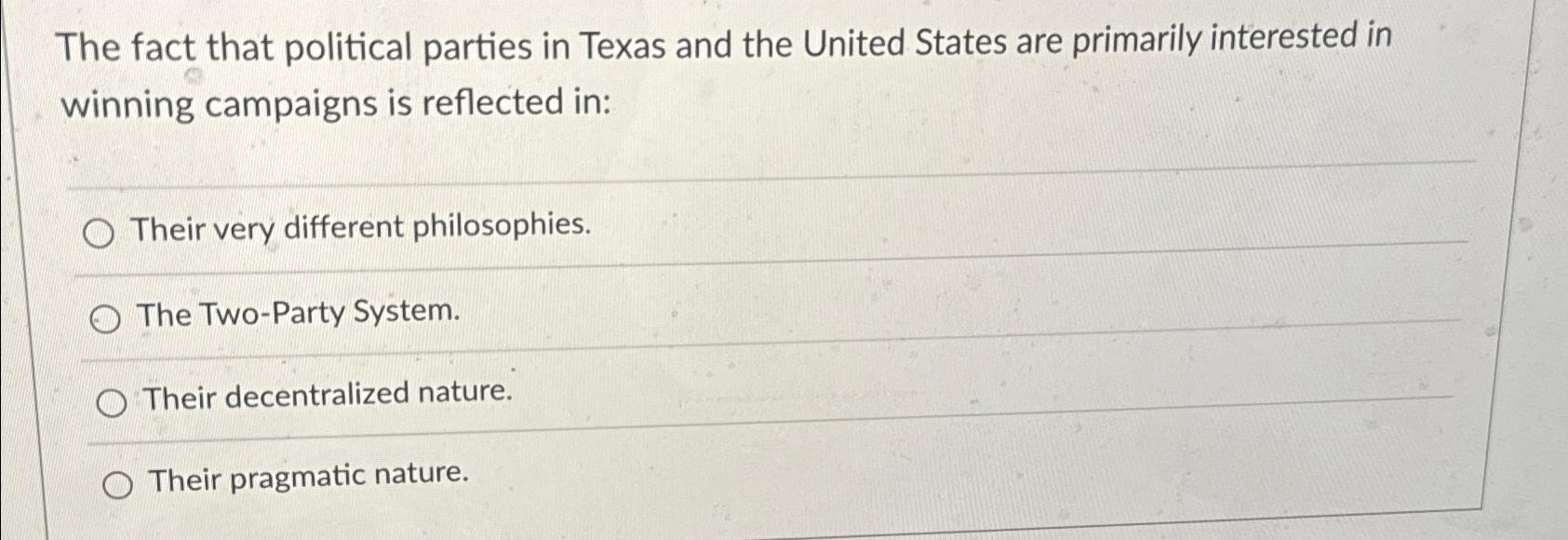 Solved The fact that political parties in Texas and the | Chegg.com