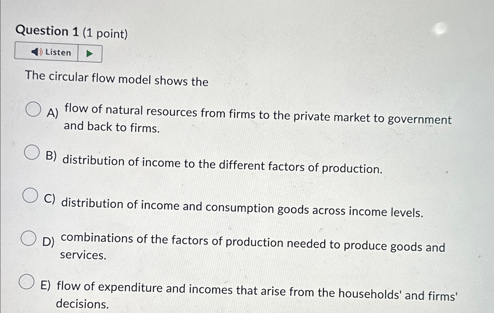 Solved Question 1 (1 ﻿point)ListenThe circular flow model | Chegg.com