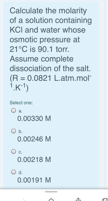 Solved Calculate the molarity of a solution containing KCl | Chegg.com