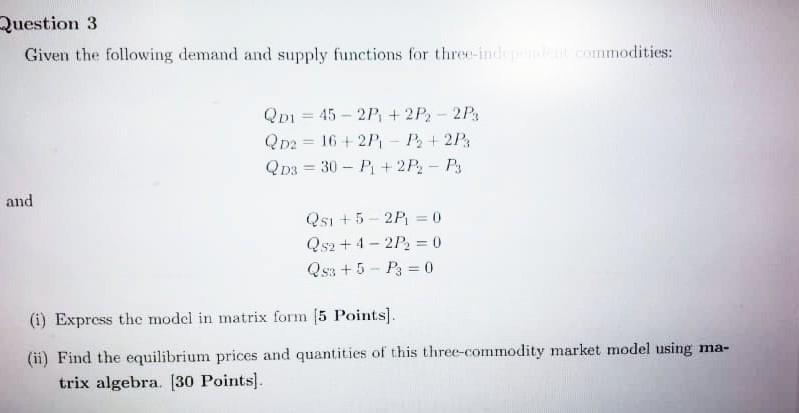 Solved Given the following demand and supply functions for | Chegg.com