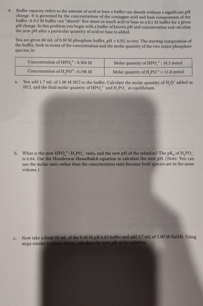 Solved Buffer capacity refers to the amount of acid or base | Chegg.com