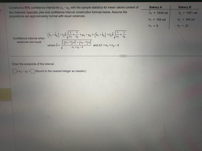 Solved Construct a 95% contidence interval for μ1−μ2 with | Chegg.com