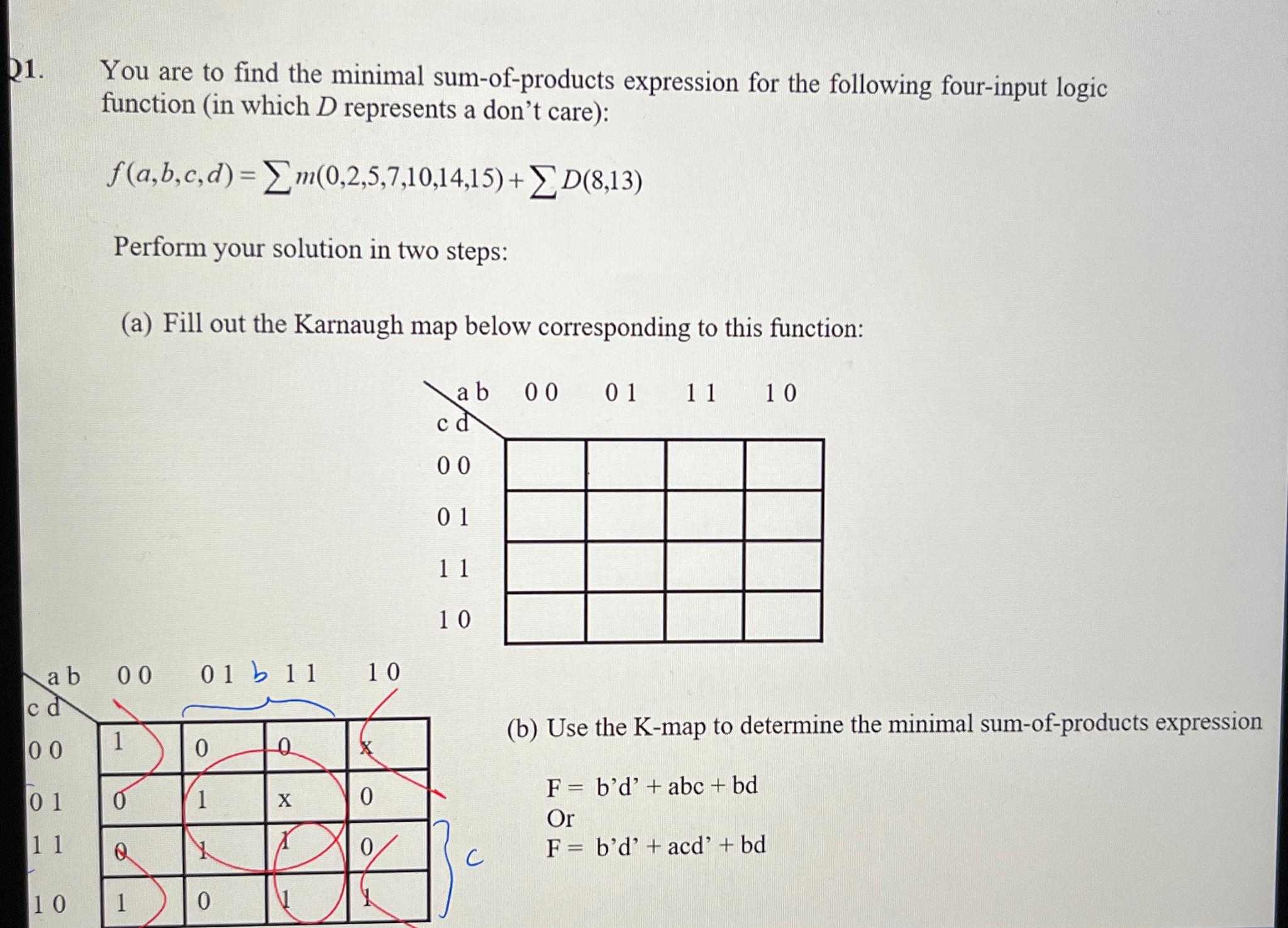 Solved Q1 ﻿you Are To Find The Minimal Sum Of Products 