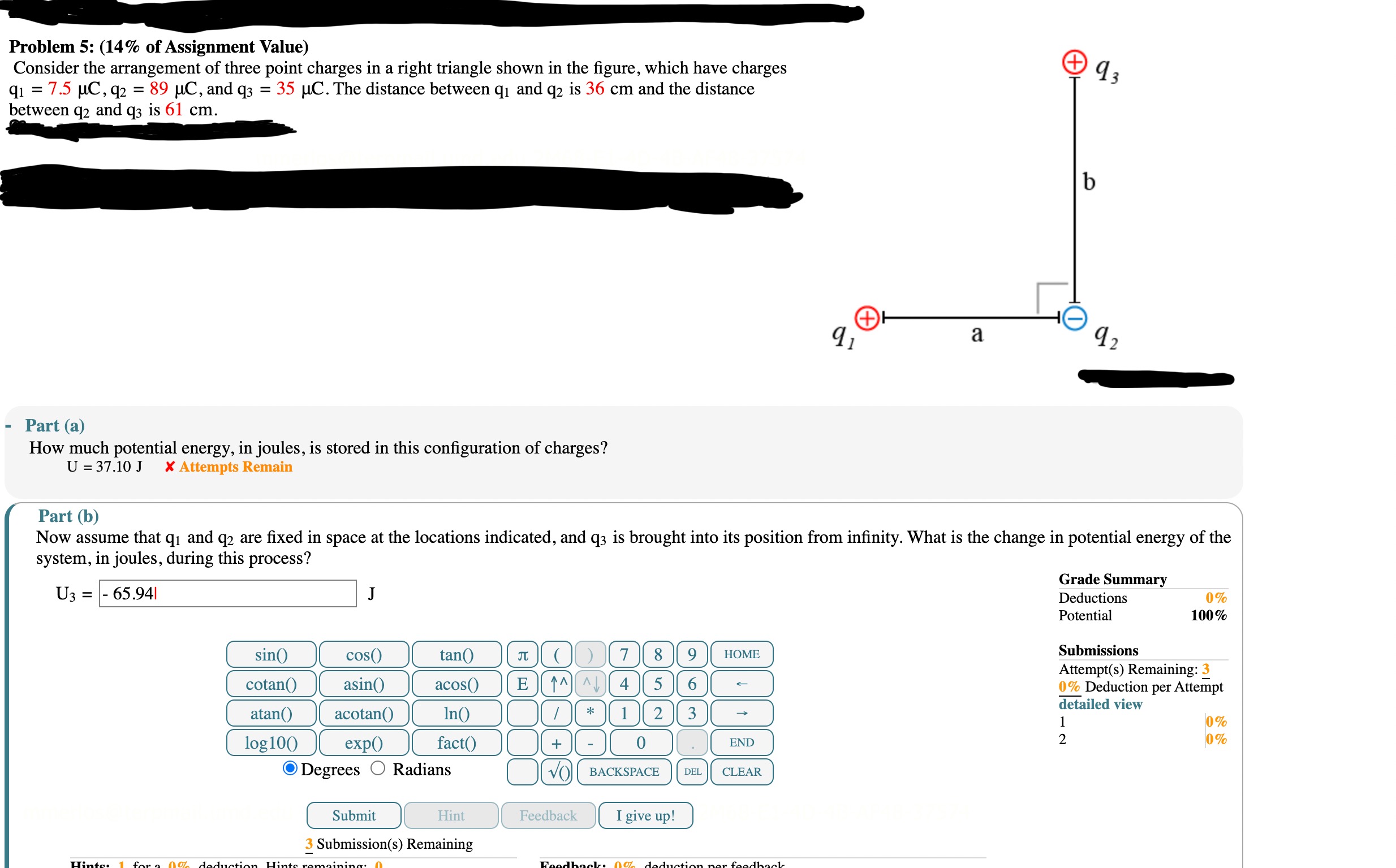Solved Consider the arrangement of three point charges in a | Chegg.com