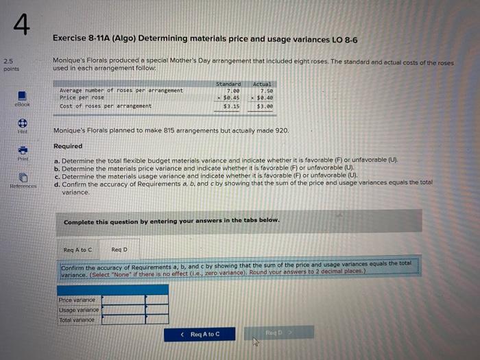 Solved 4 Exercise 8-11A (Algo) Determining materials price | Chegg.com