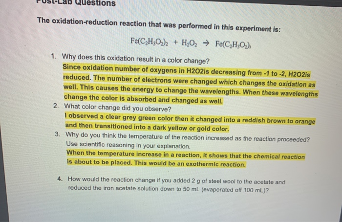 Solved Questions The oxidation-reduction reaction that was | Chegg.com