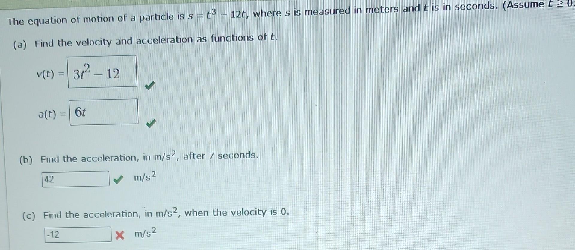Solved The equation of motion of a particle is s=t3−12t, | Chegg.com